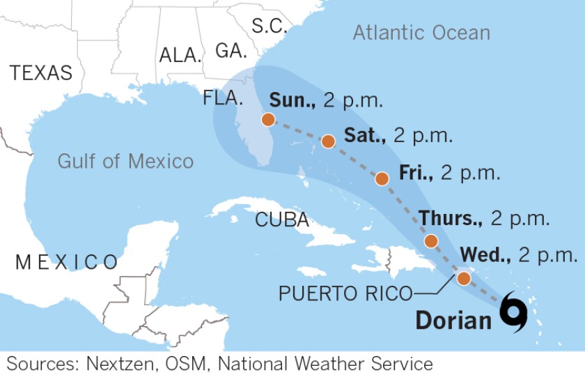 Puerto Rico is in Tropical Storm Dorian's path - Los Angeles Times