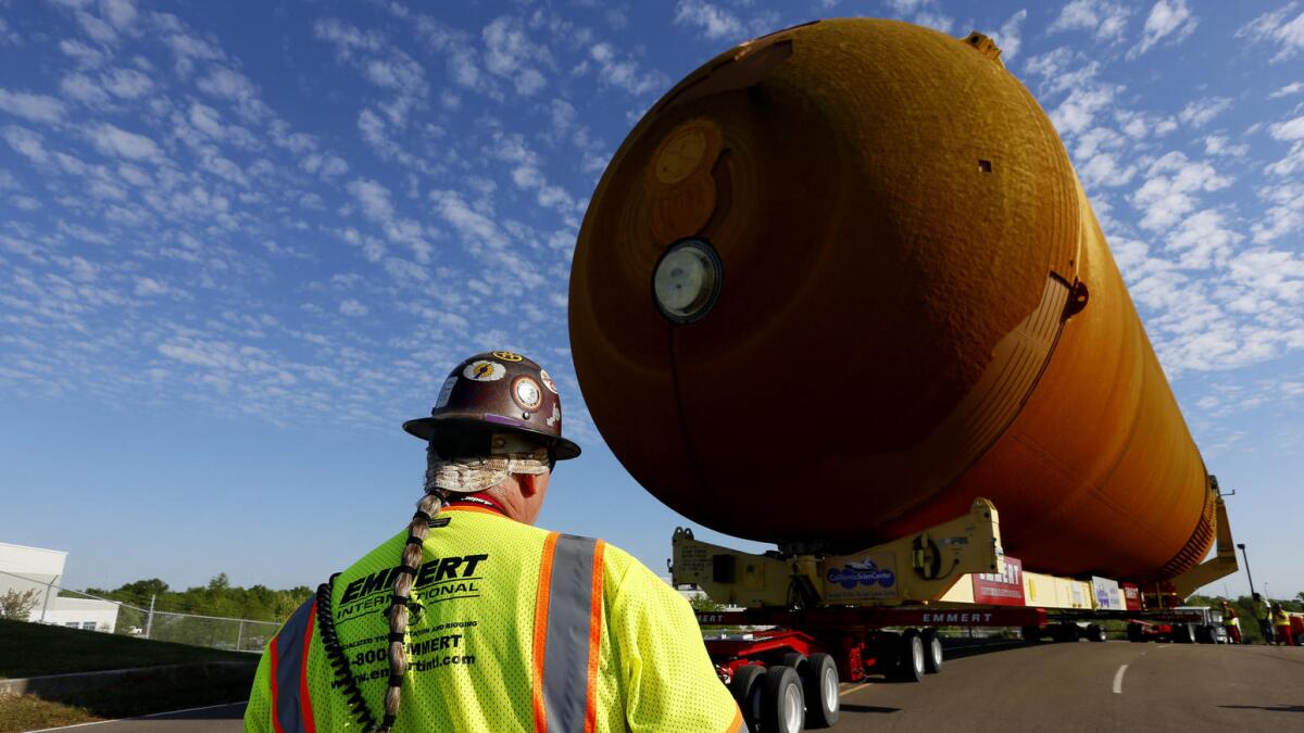 Massive space shuttle fuel tank sets sail for Los Angeles - Los Angeles ...